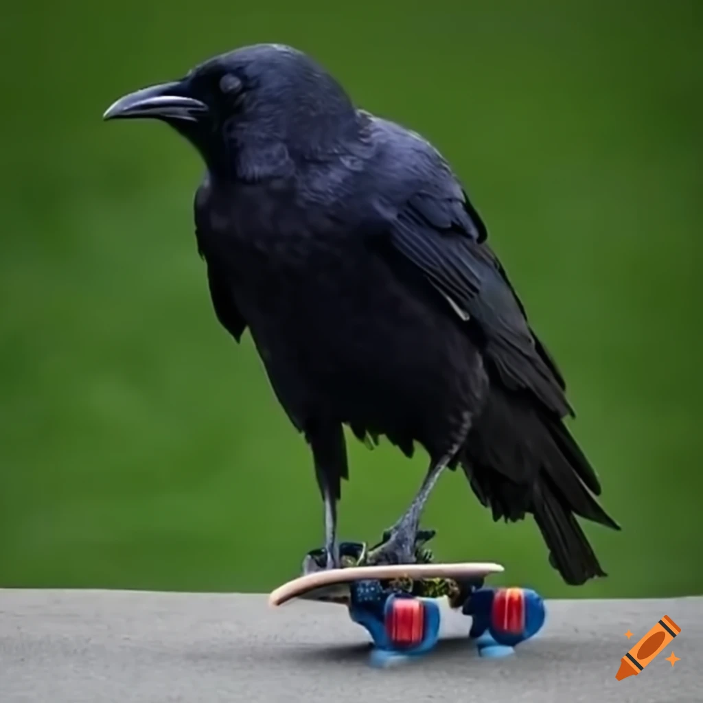Skateboarding crow