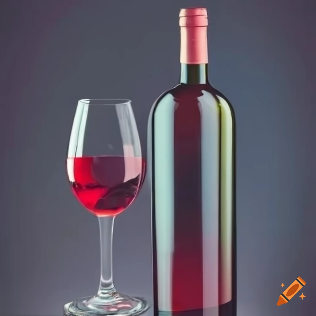 Red wine bottles and glasses on Craiyon