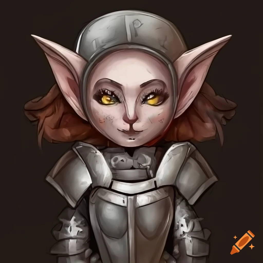 Close-up of a cute goblin girl in heavy armor on Craiyon