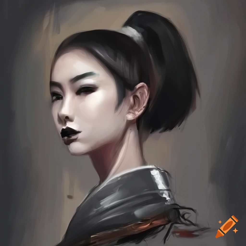 Sketch of an intense japanese woman in armor on Craiyon