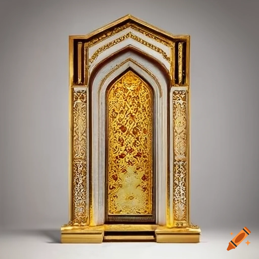 Marble entrance altar with islamic art and gold embellishments on Craiyon