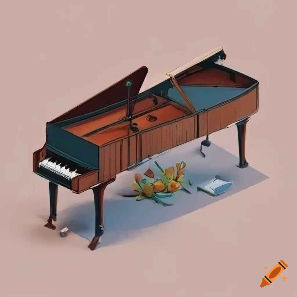Isometric view of a piano with flowers