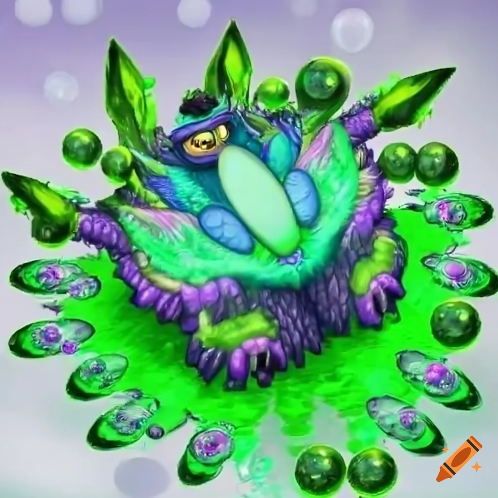 Ethereal monster with crystal teeth surrounded by toxic bubbles