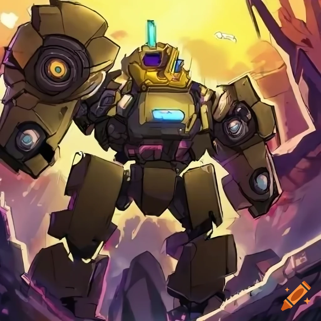 Anime art of a mech Golem in construction theme on Craiyon