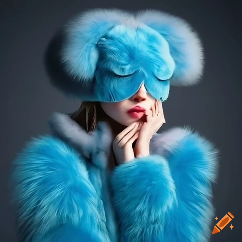 Attractive woman in a stylish blue fur coat on Craiyon
