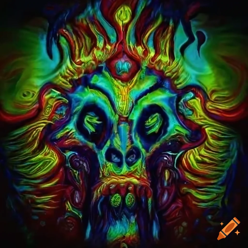 Image of a tribal shaman cooking in a psychedelic setting on Craiyon