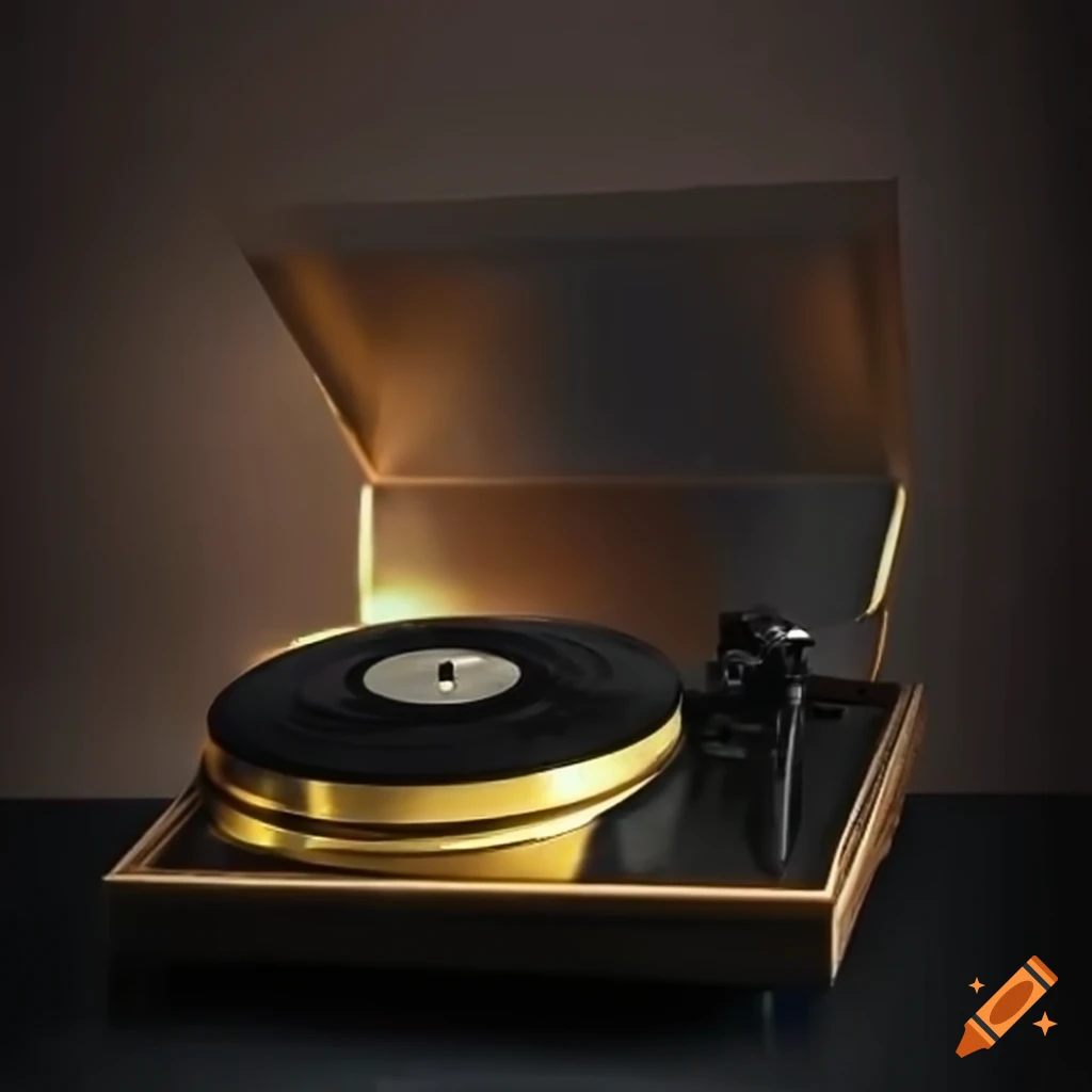 Vintage gold record player in a classic room on Craiyon