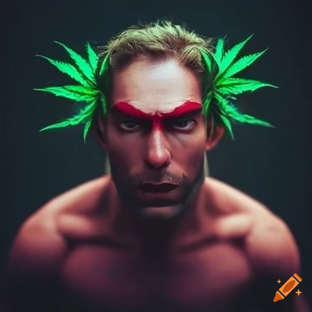 Illustration of a satirical superhero named marijuana man on Craiyon
