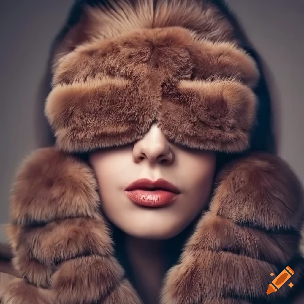 Woman wearing a fluffy fur coat and sleep mask on Craiyon