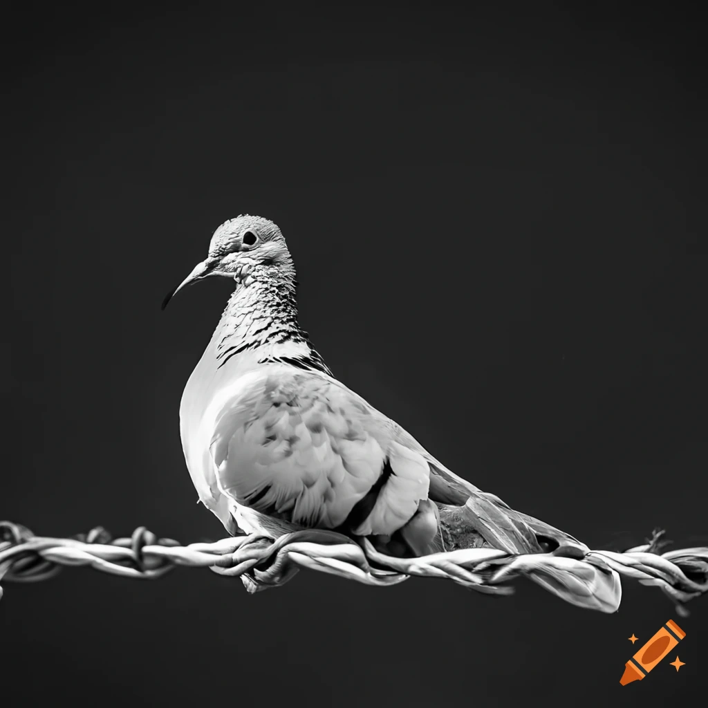 Powerful image of a dove trapped in barbed wire