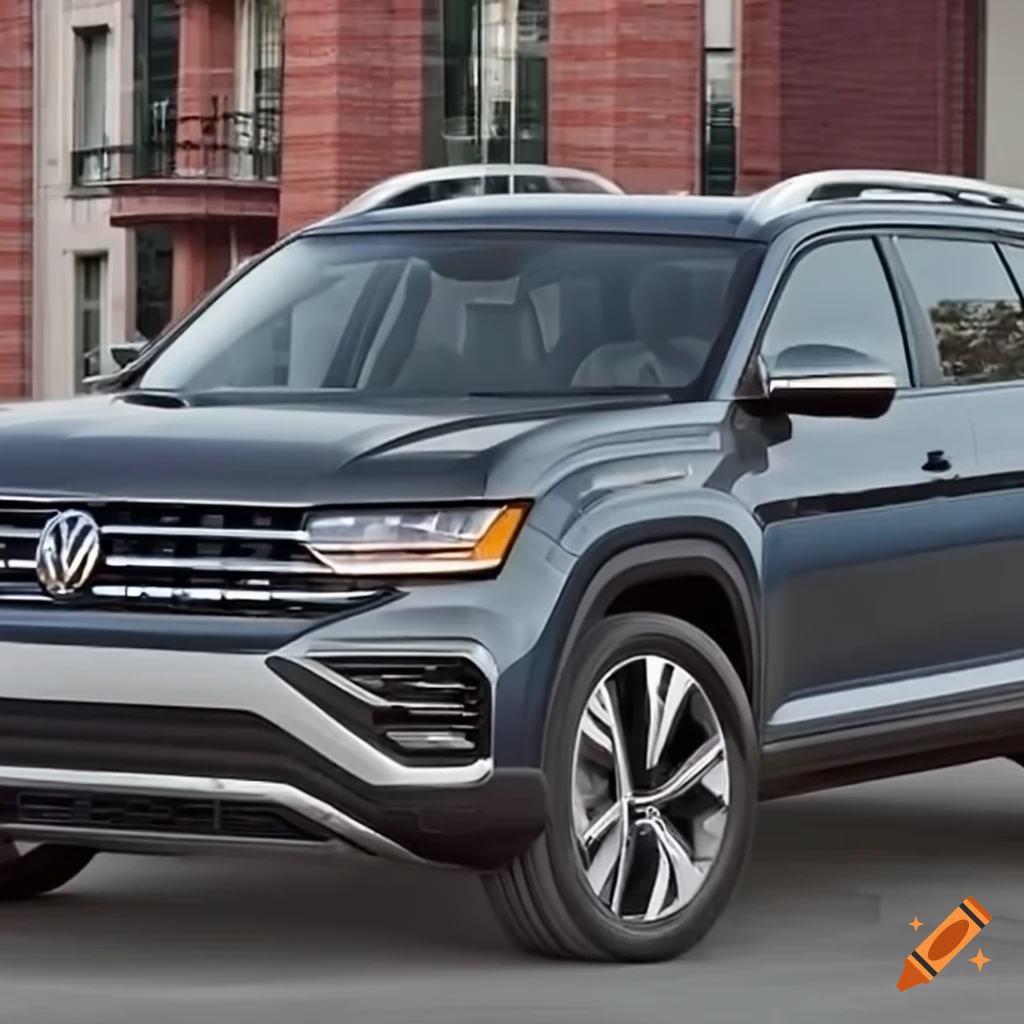 Rear view of a volkswagen atlas in downtown area on Craiyon