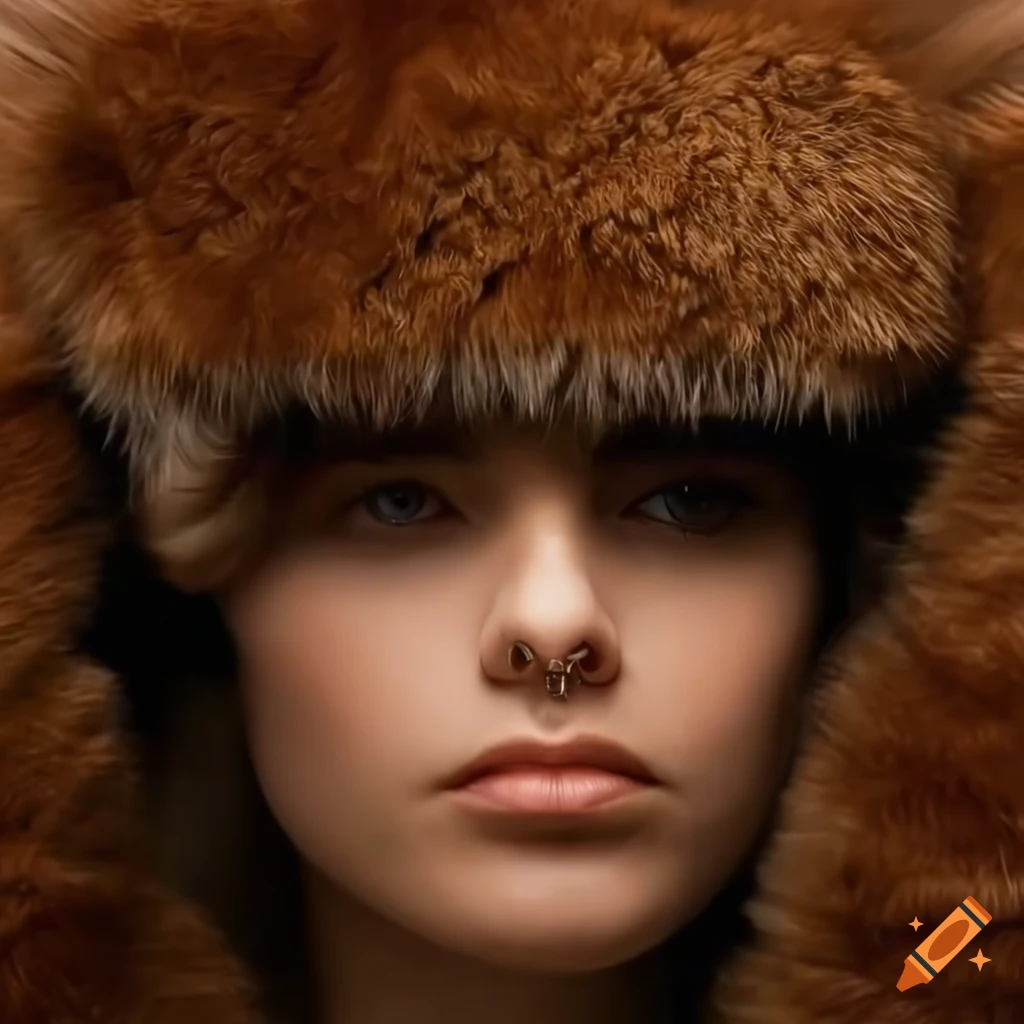 Ukrainian millmaid in furs walking snowy medieval streets on Craiyon