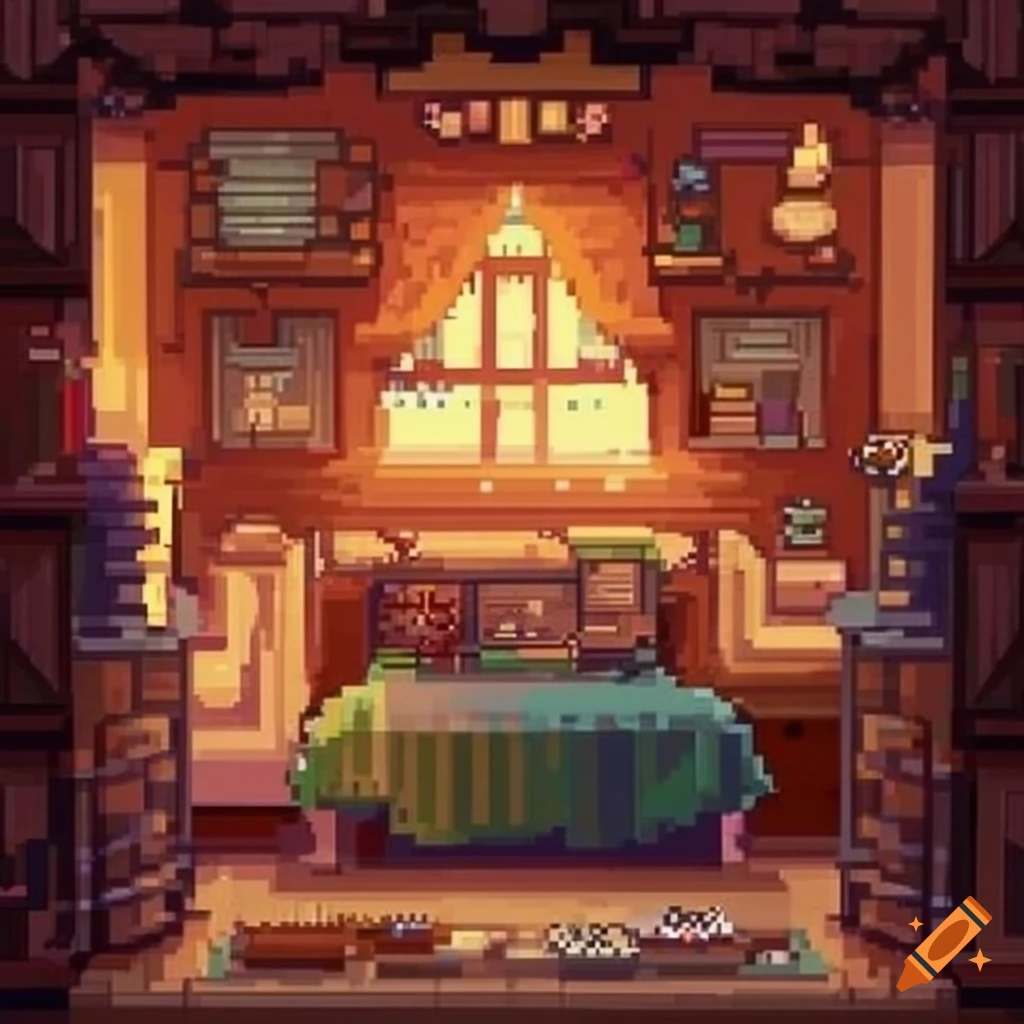 Pixel art of a cozy and cute fantasy home interior on Craiyon