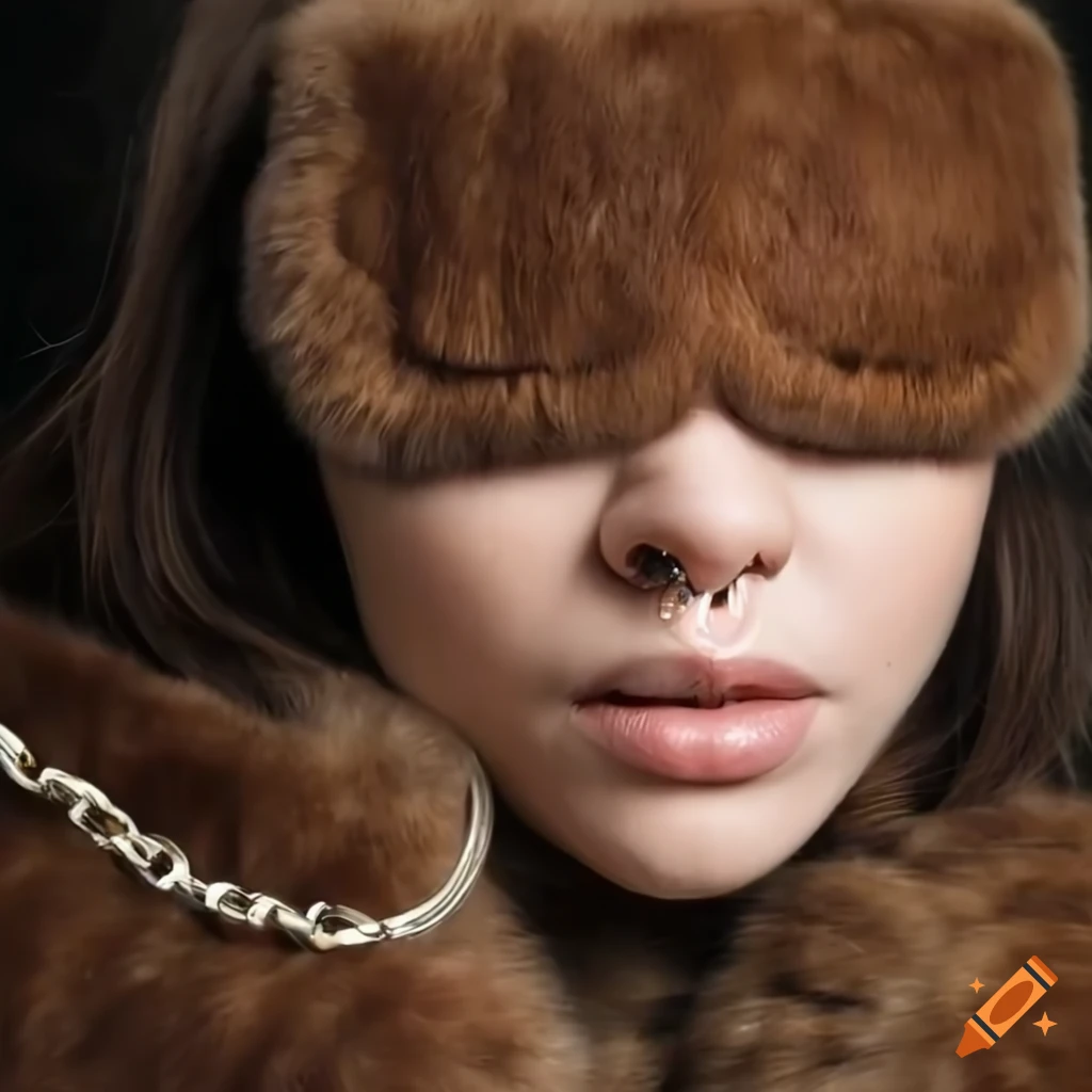 Stylish woman with a fur coat and nose septum piercing on Craiyon