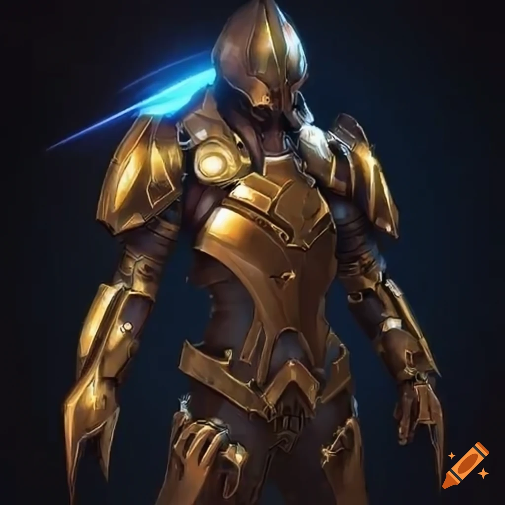 Image of a front-facing Cosmic Engineer in Celestial Alloy armor on Craiyon