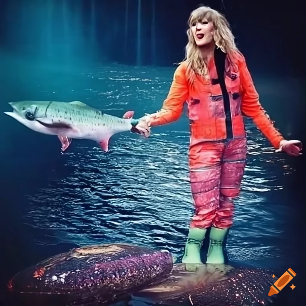 Taylor swift wearing waders and floating in outer space with a large ...