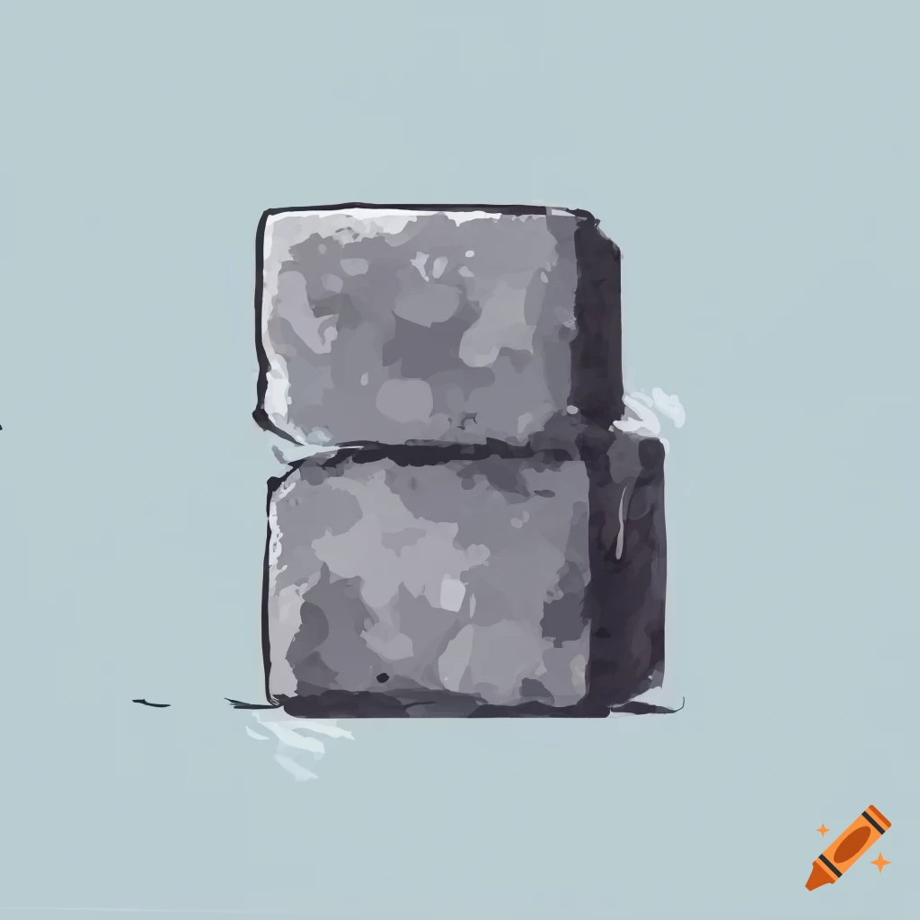 Hand-drawn watercolor illustration of a grey concrete block on Craiyon