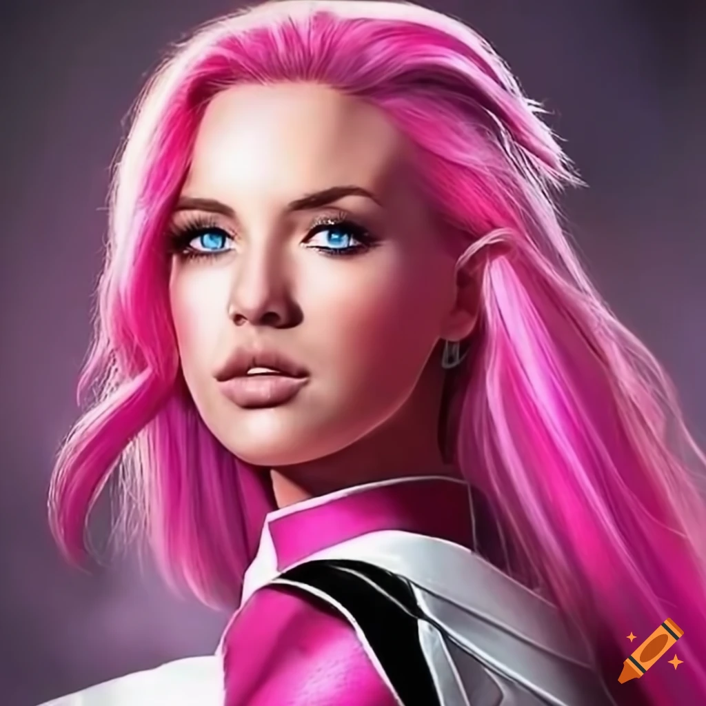 Image of a pink power ranger with long flowing hair on Craiyon