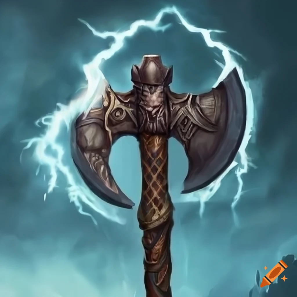 Dwarf warrior holding a lightning-shaped javelin on Craiyon