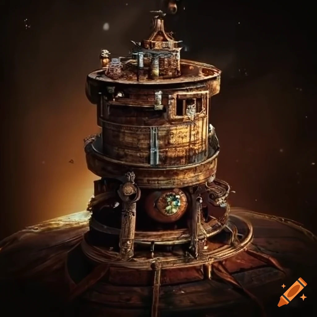 Rusted steampunk space station on Craiyon