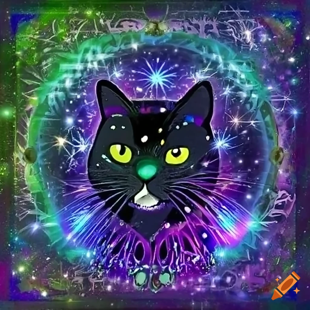 A cosmic cat with various emojis on Craiyon