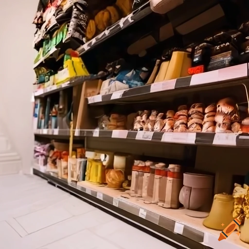 Photorealistic image of a well-stocked store shelf on Craiyon