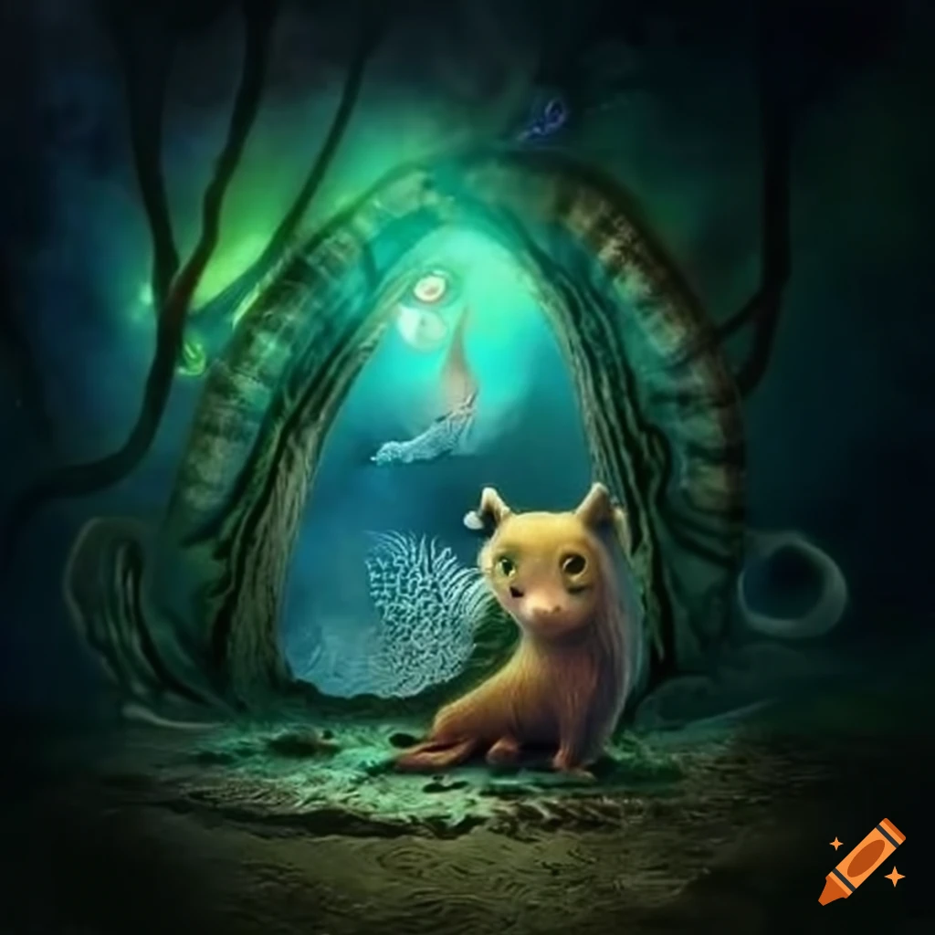 Portal to a whimsical world with magical creatures on Craiyon