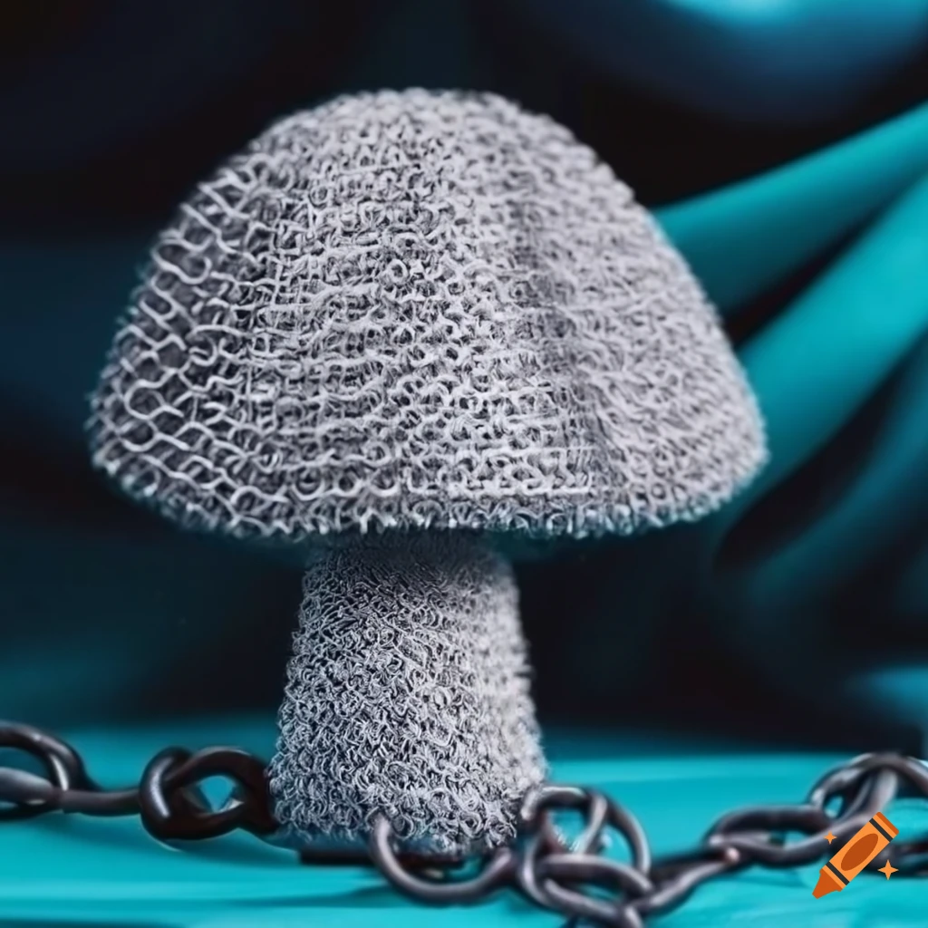 Chain mail mushroom on silk fabric on Craiyon