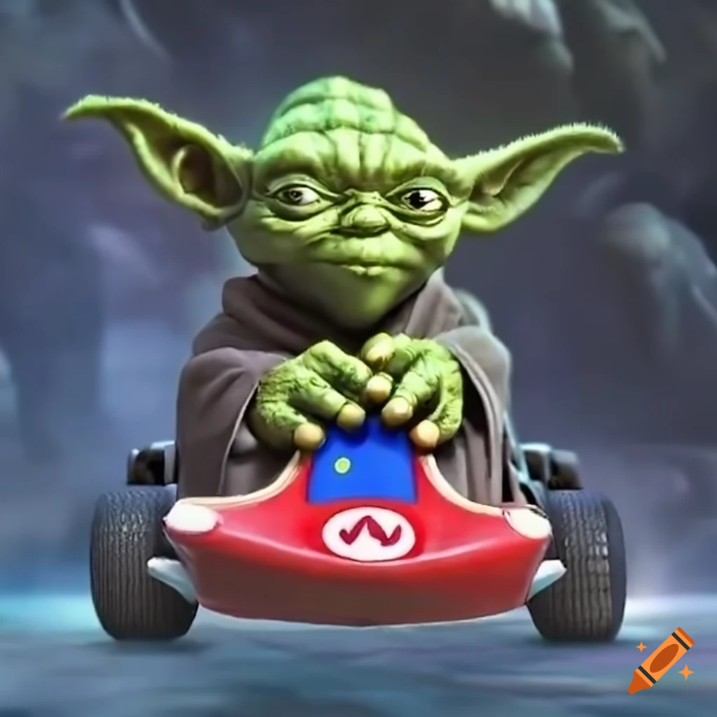 Master yoda playing mario kart on Craiyon