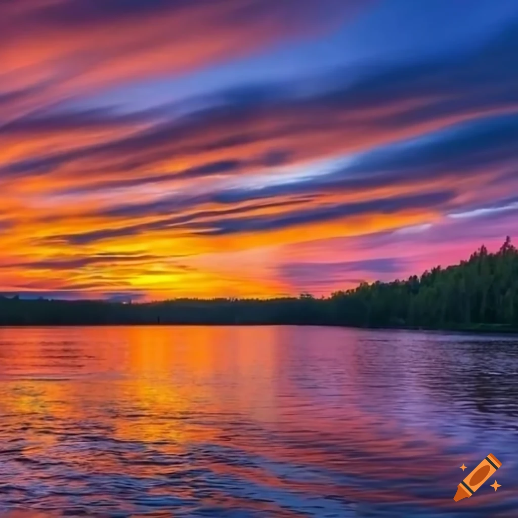 Vibrant sunset over a river