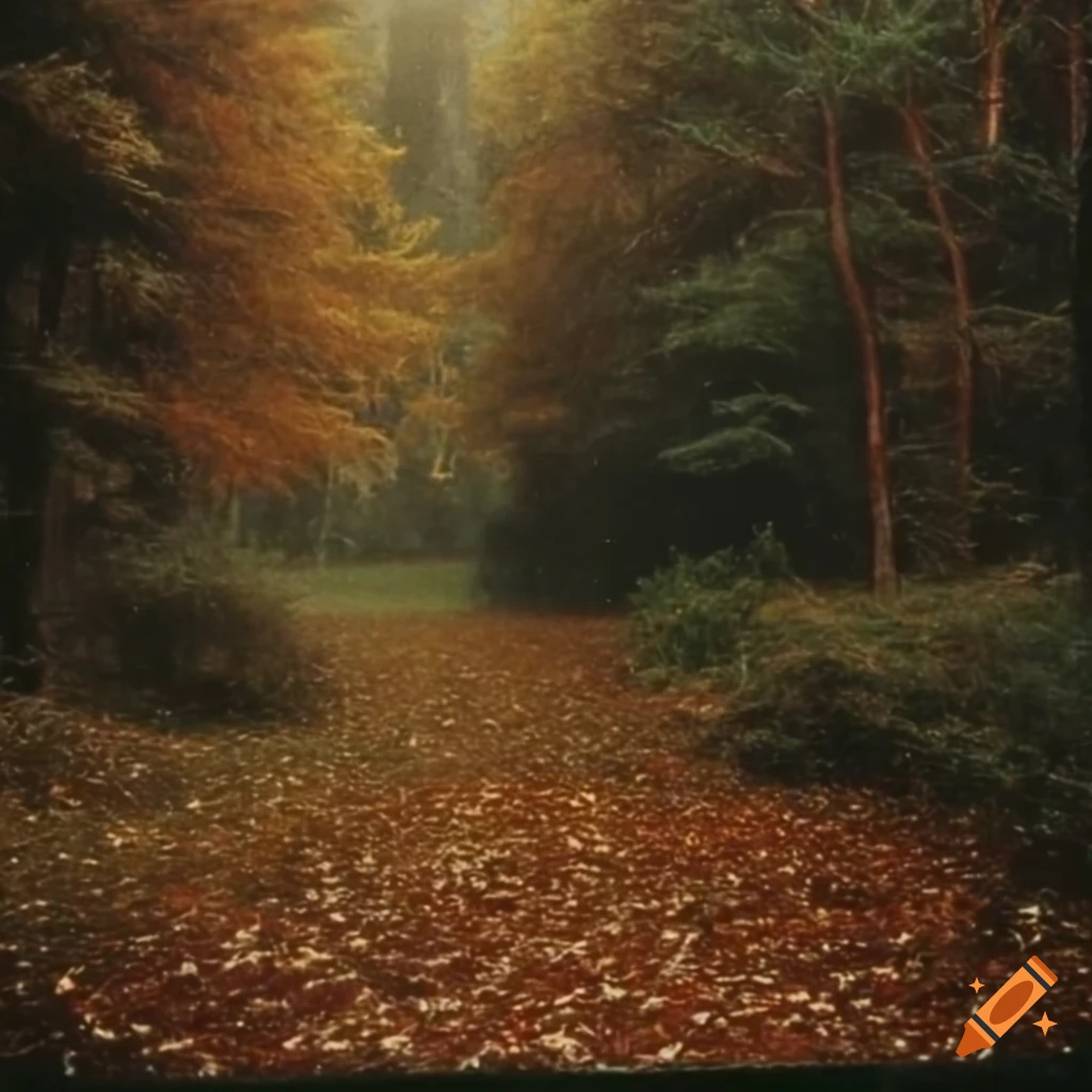 Pictorialism style photograph of a rainy forest in autumn on Craiyon