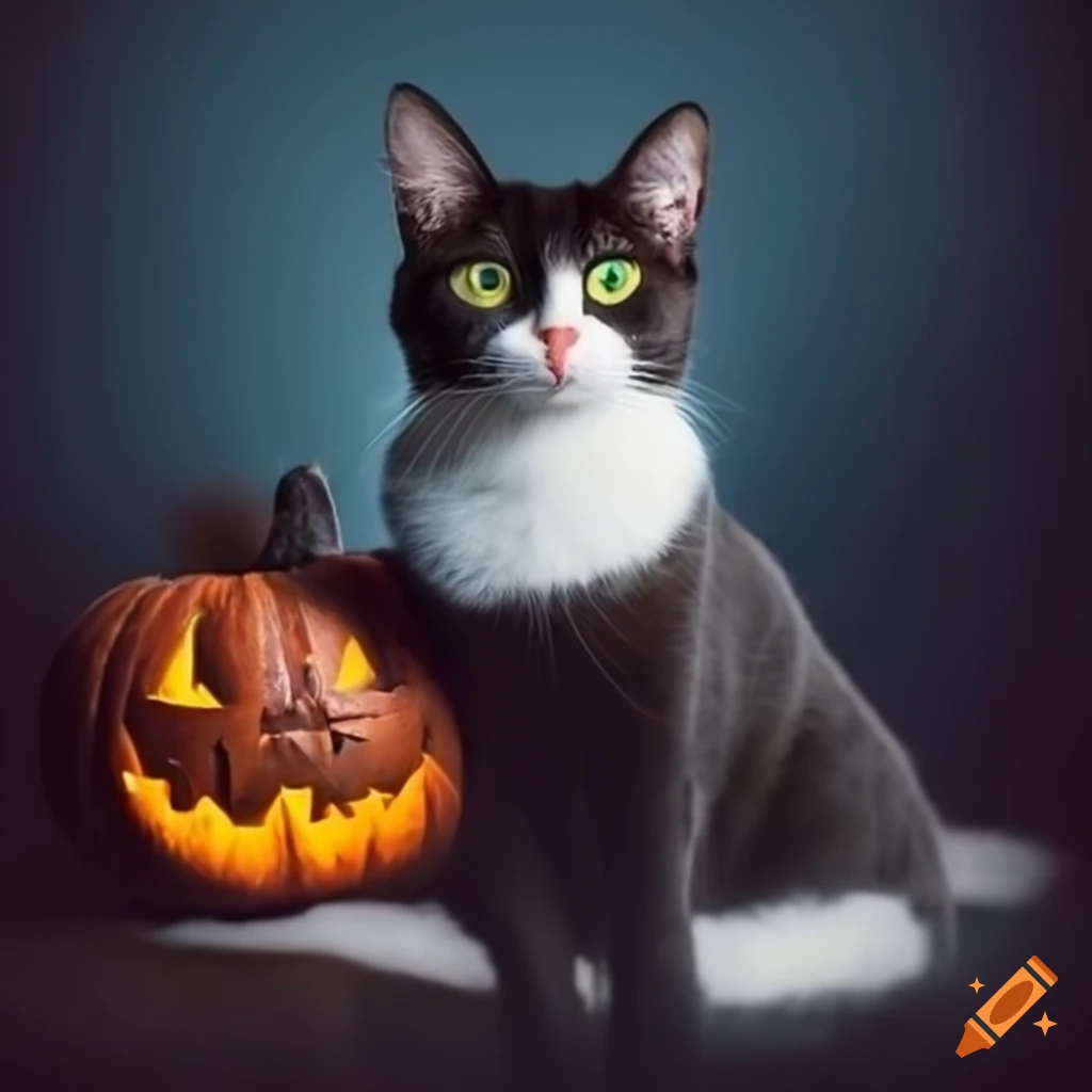Black cat with a pumpkin on Craiyon