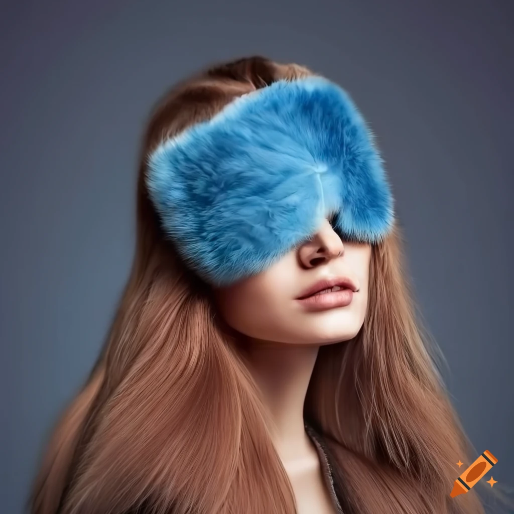 Stylish woman in a fluffy fur coat and sleep mask on Craiyon