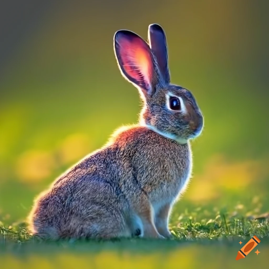Benny the rabbit watching the sunset on the meadow on Craiyon