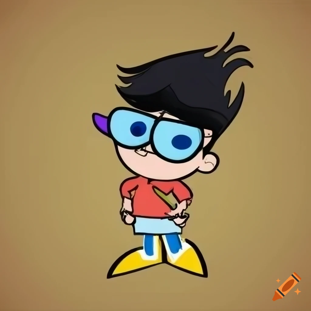 Cartoon boy with black hair and blue glasses on Craiyon