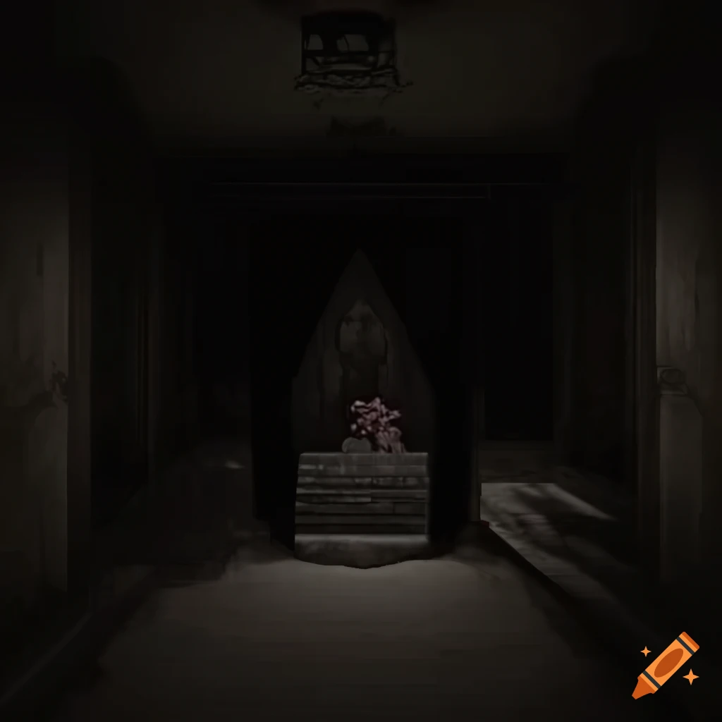 Dark and introspective room with a memorial grave on Craiyon