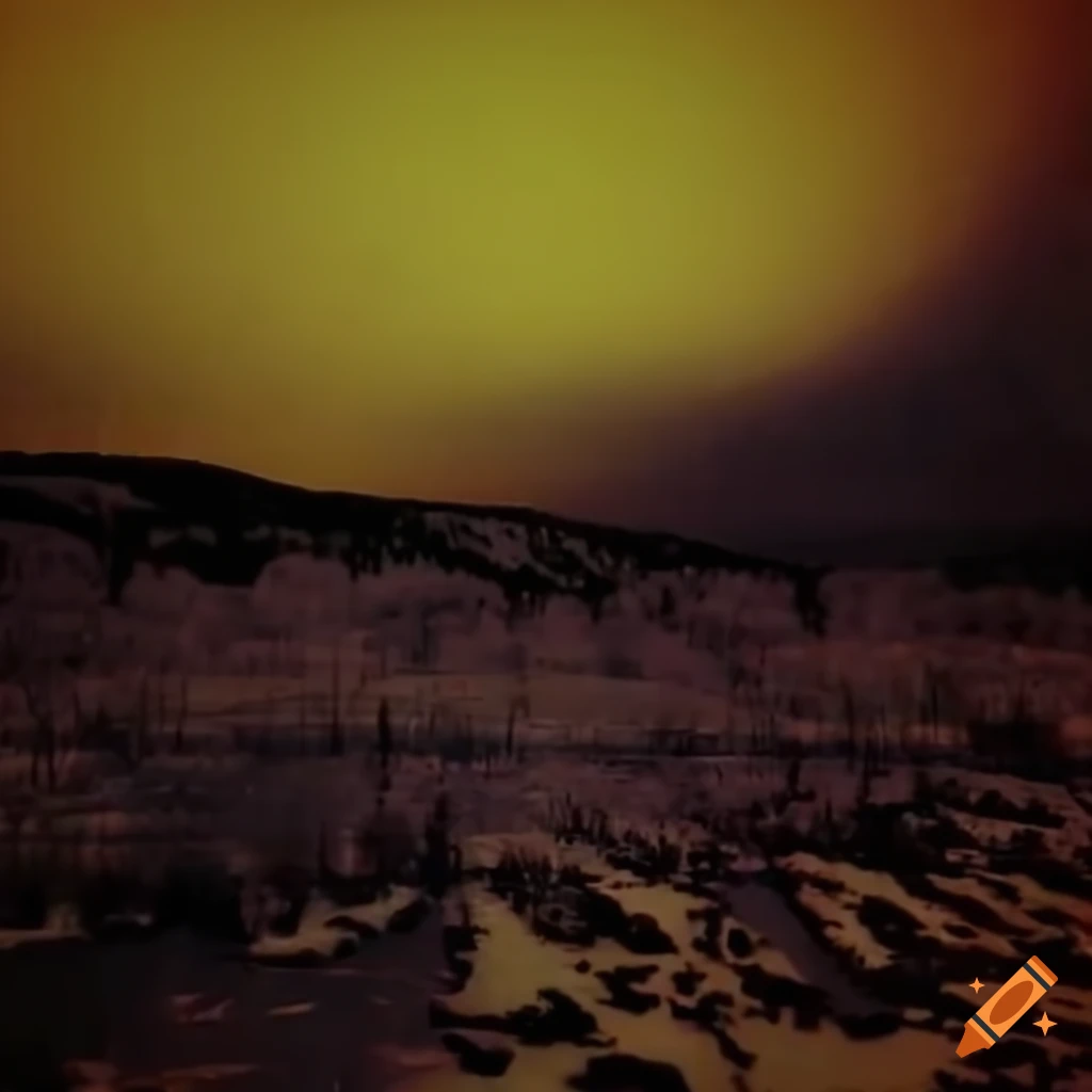 Uncanny nuclear winter landscape captured on old VHS camera on Craiyon