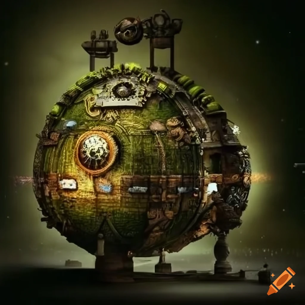 Image of a moss-covered steampunk space station on Craiyon