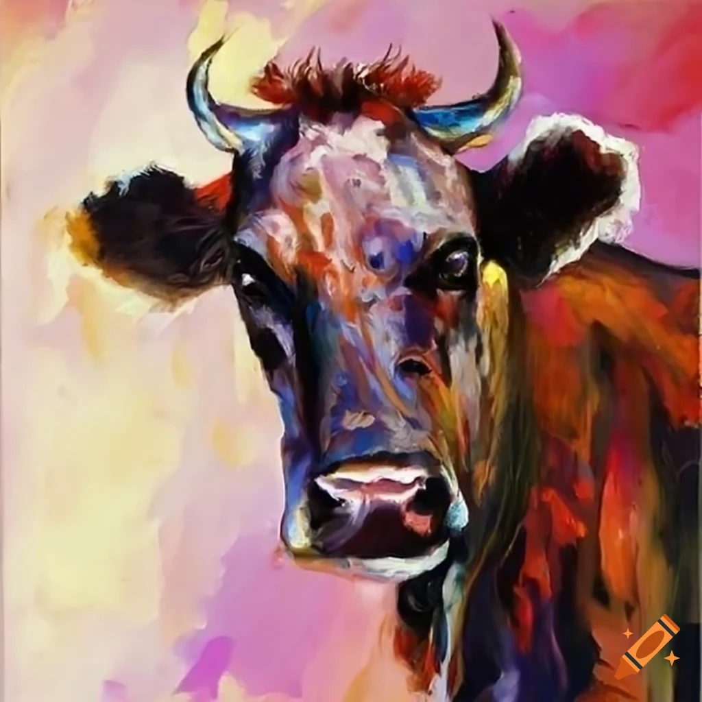 Cow painting in herman brood style on a flat surface on Craiyon