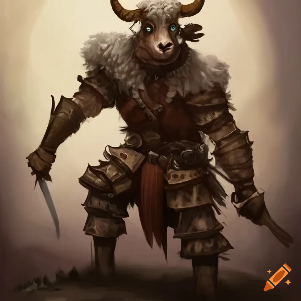 Illustration of an anthropomorphic sheep fantasy character on Craiyon