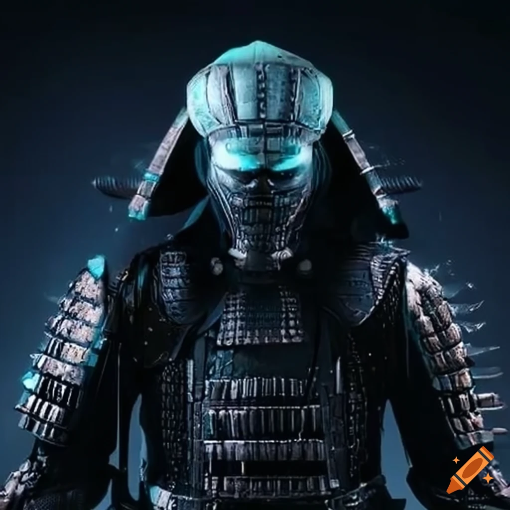 Futuristic cyber samurai with gun on Craiyon