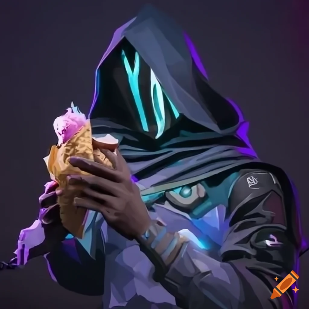 Fanart of omen from valorant enjoying an ice cream cone