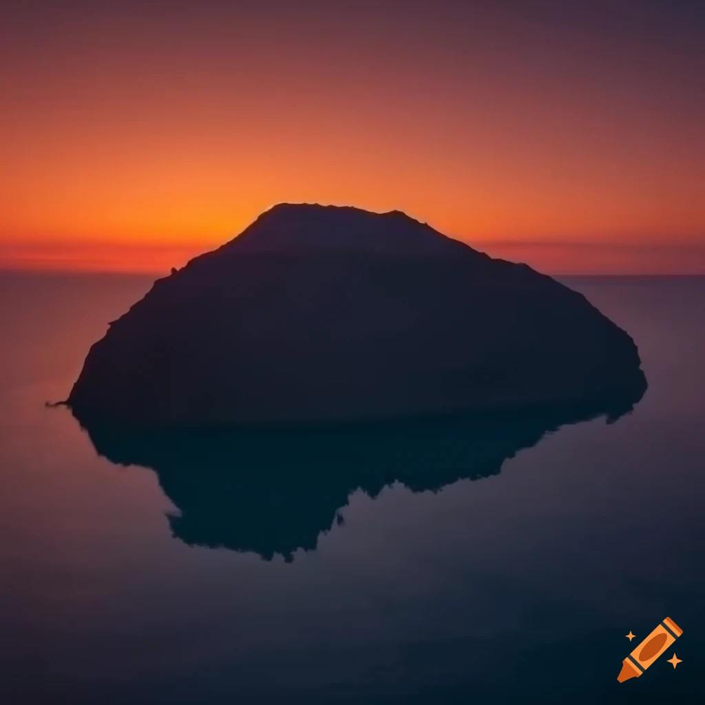 Photorealistic sunset over a volcanic island