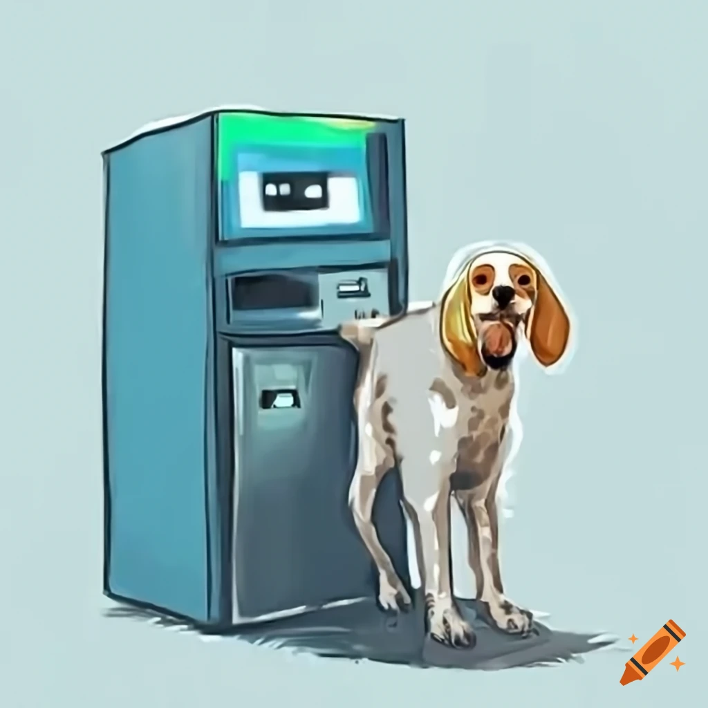 Dog storage box with atm and id chip reader at a vet clinic on Craiyon