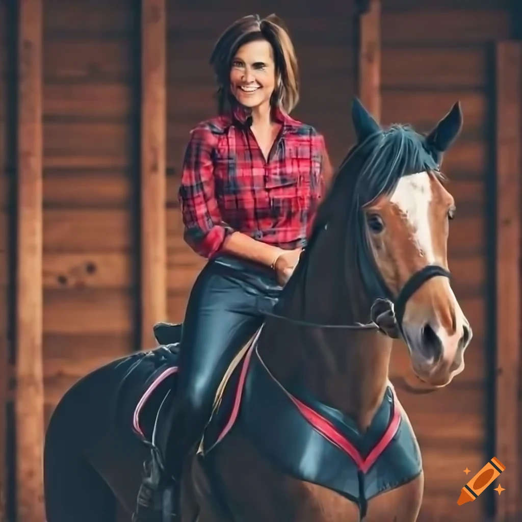 Hyperrealistic painting of a horse rider in a wooden barn on Craiyon