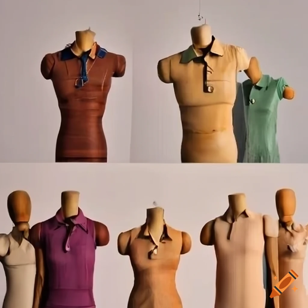 Realistic wooden manikins wearing polo shirts