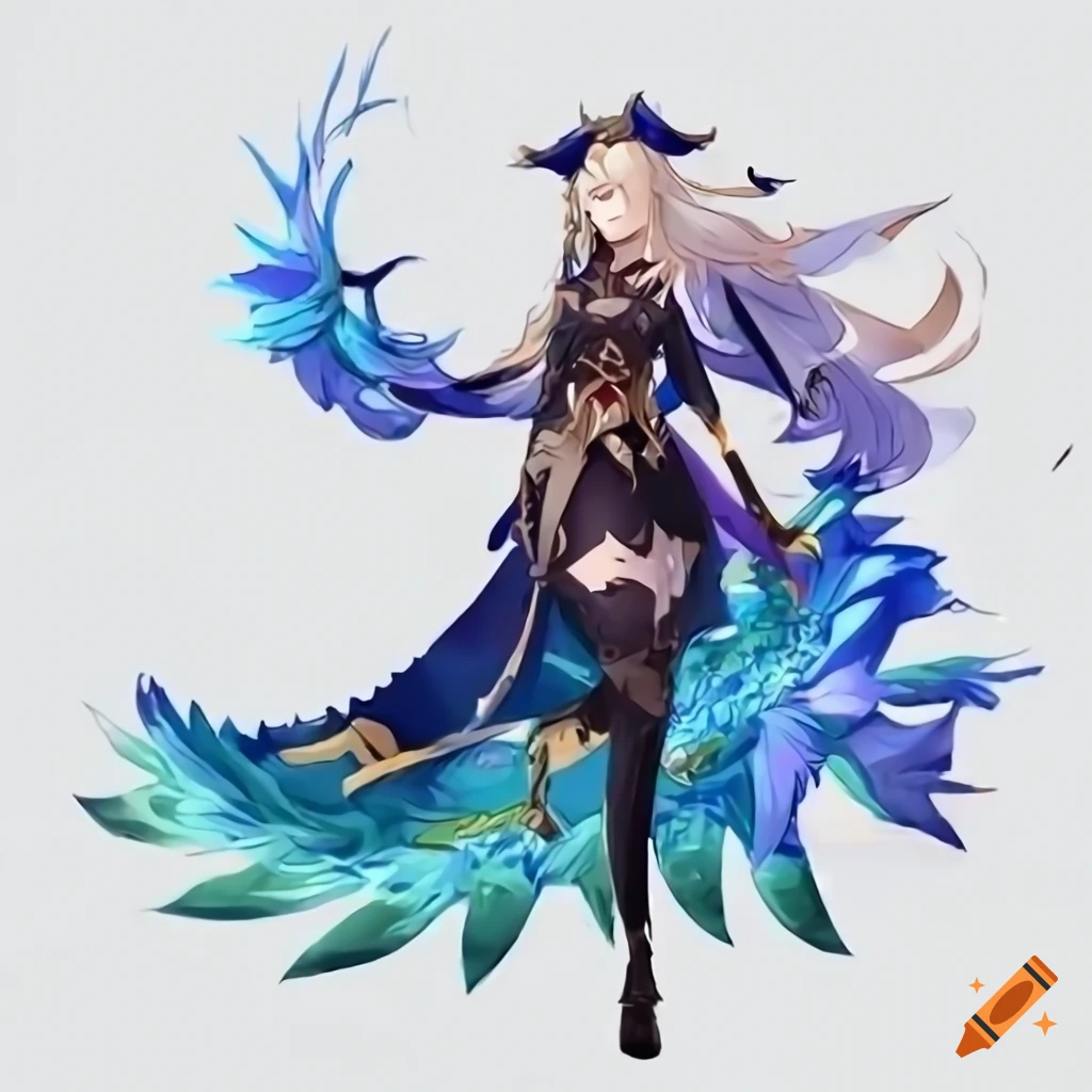 Genshin impact fontaine outfit full-body character design of a girl on ...