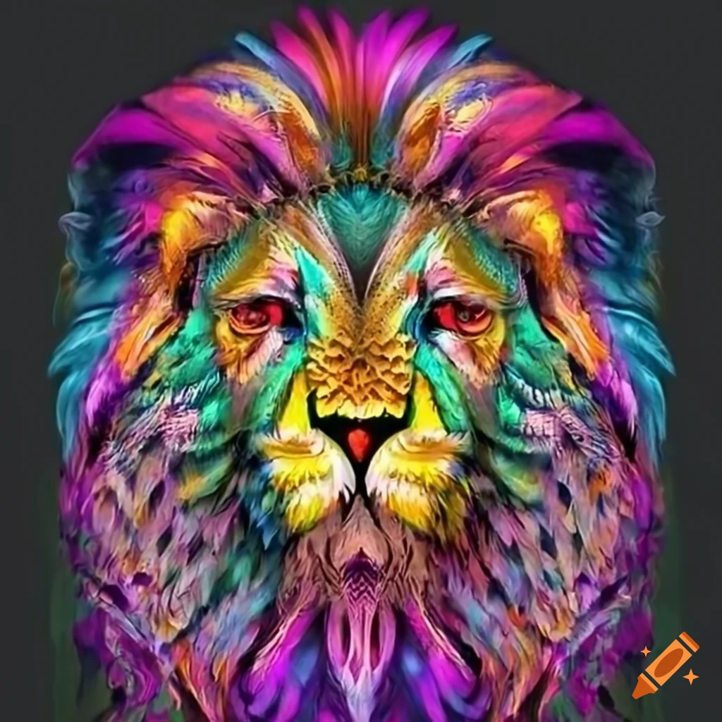 Colorful lion owl hybrid design for t-shirts on Craiyon
