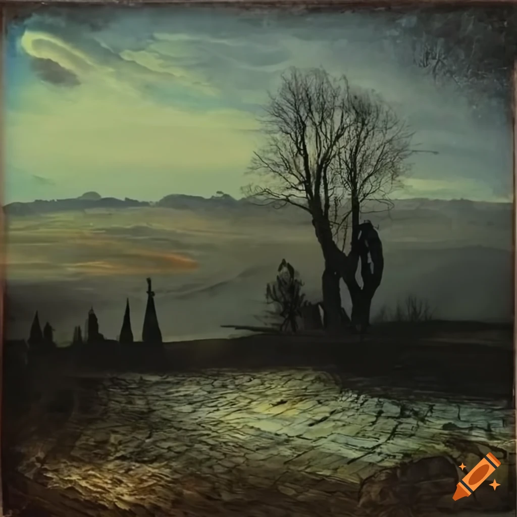 Winter landscape with flying geese and bare trees on Craiyon