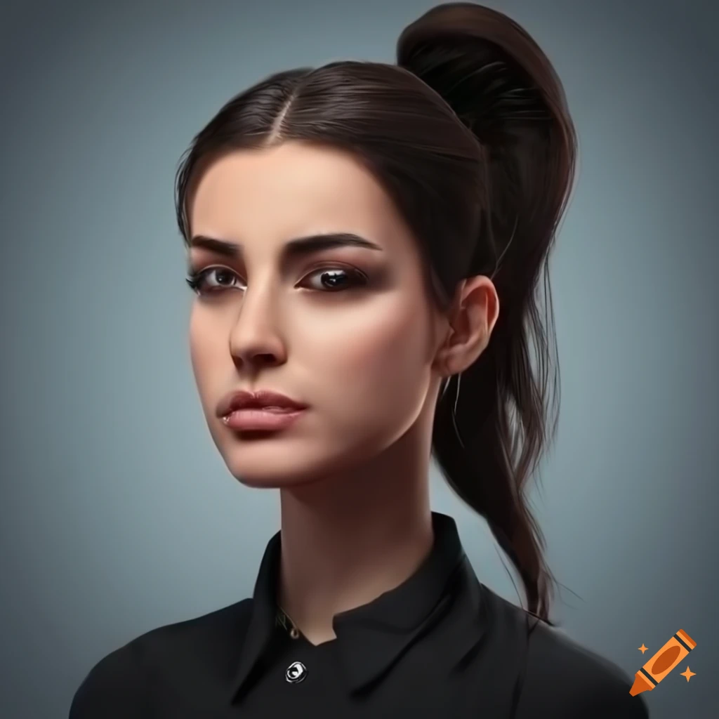 Close-up portrait of a young Turkish woman with a fierce look on Craiyon